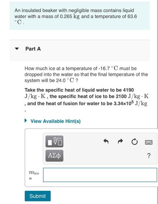 Solved An insulated beaker with negligible mass contains | Chegg.com