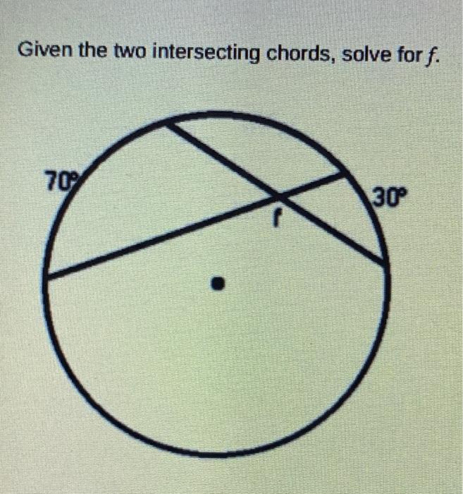 Solved Given the two intersecting chords, solve for f. 70 | Chegg.com
