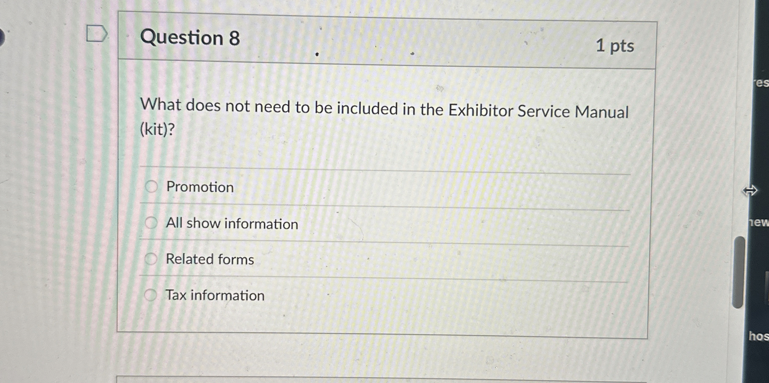 Solved Question 8What does not need to be included in the | Chegg.com