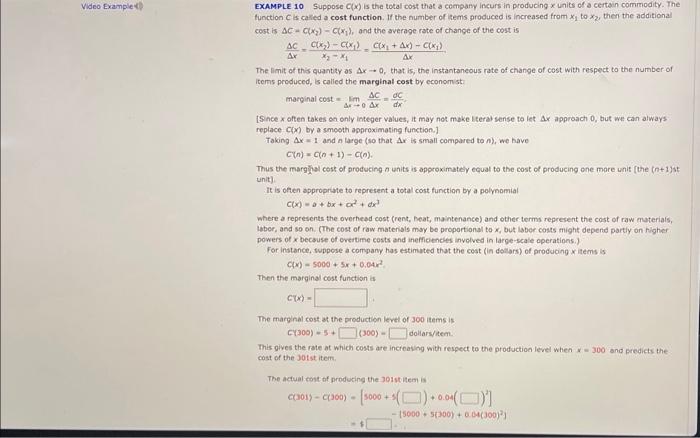 Solved EXAMPLE 10 Suppose C(x) is the total cost that a | Chegg.com
