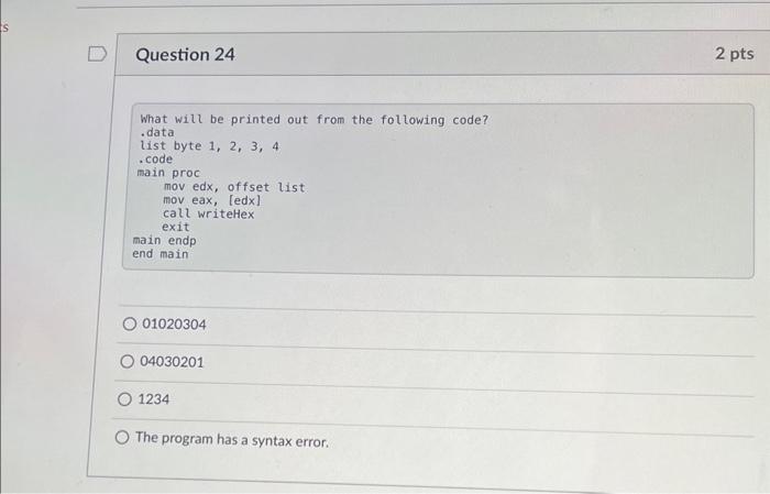 Solved What will be printed out data list byte 1,2,3,4 . | Chegg.com