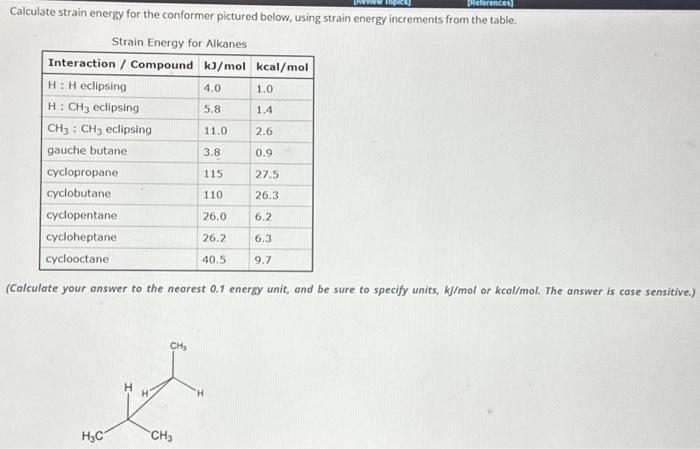 Solved Calculate strain energy for the conformer pictured | Chegg.com