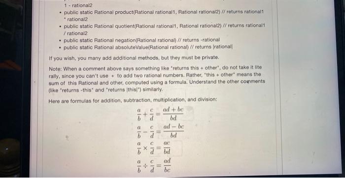 Solved Write a class named Rational for representing | Chegg.com