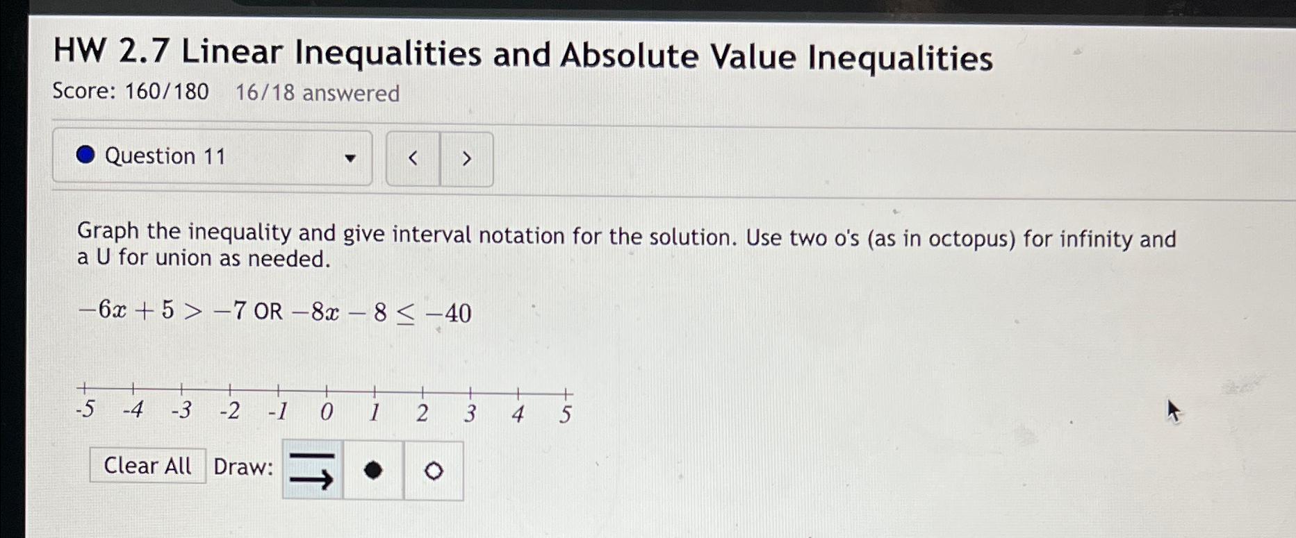 Solved HW 2.7 ﻿Linear Inequalities and Absolute Value | Chegg.com