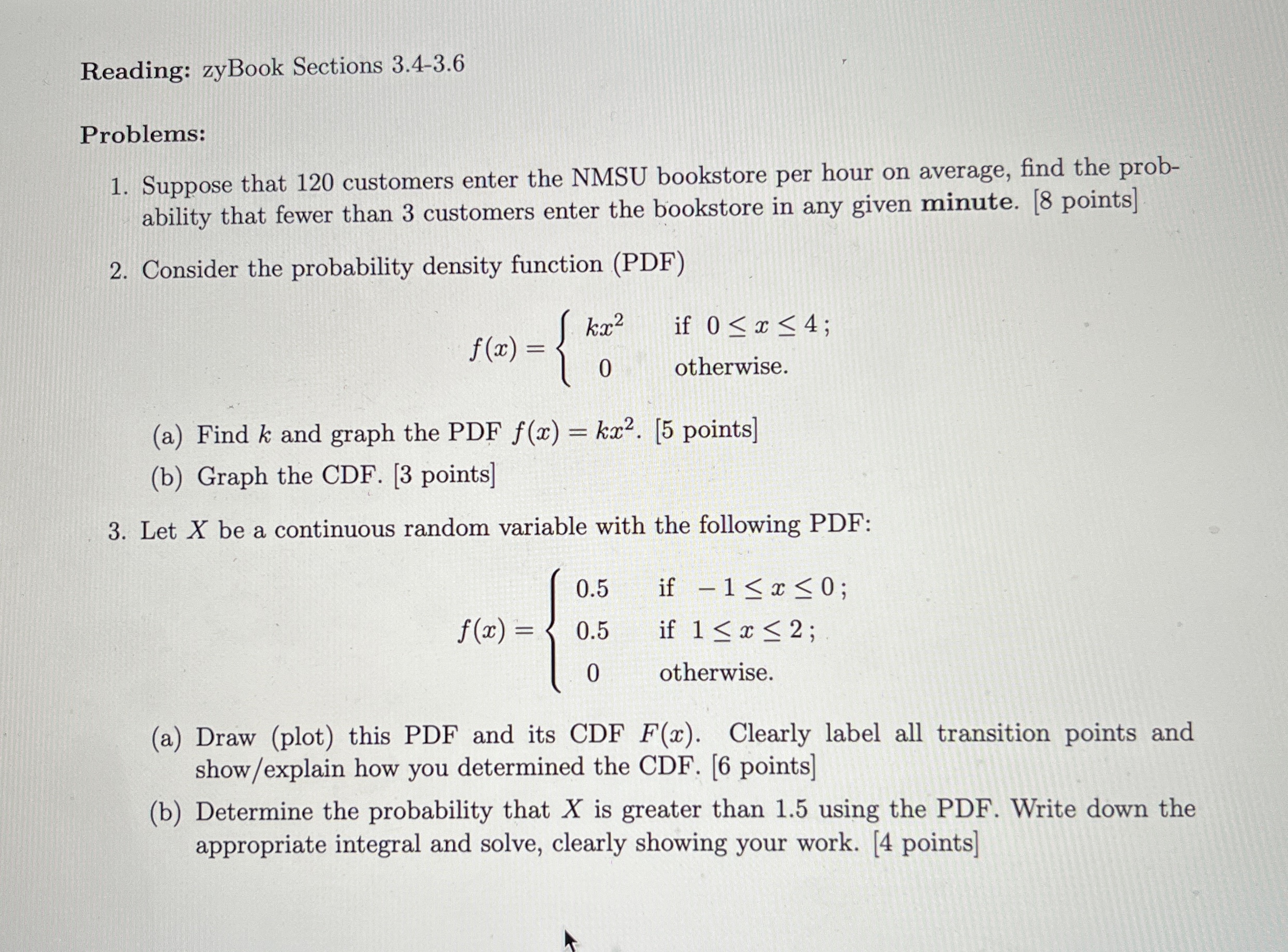 Solved Reading: zyBook Sections 3.4-3.6Problems:Suppose that | Chegg.com