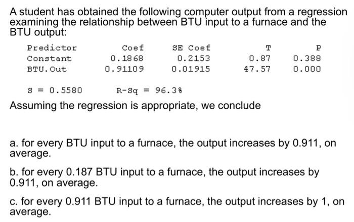 Solved A student has obtained the following computer output | Chegg.com