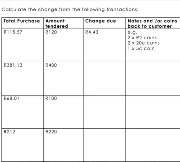 Solved Calculate the change from the following | Chegg.com