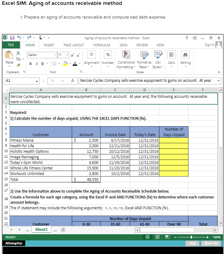 Solved Aging of accounts receivable method - | Chegg.com