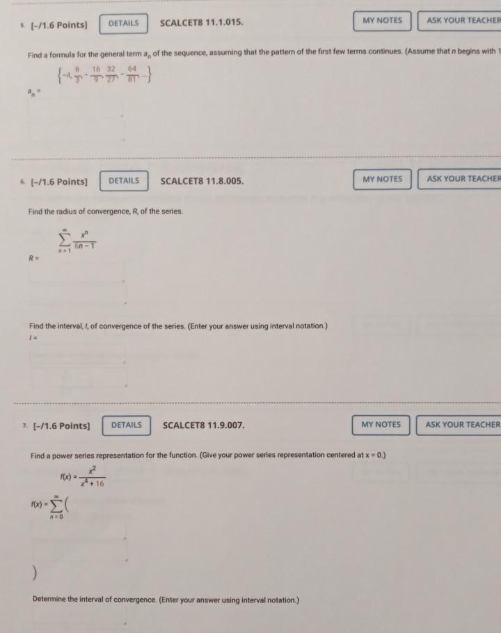 Solved DETAILS * (-/1.6 points) SCALCET8 11.1.015. MY NOTES | Chegg.com