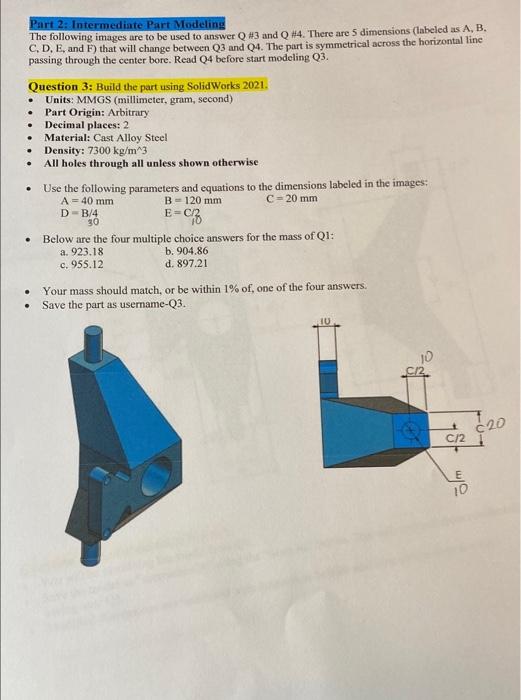 Solved Part 2: Intermediate Part Modeling The following | Chegg.com