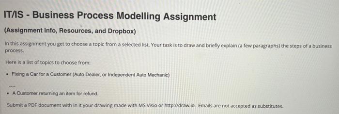 Solved IT/S - Business Process Modelling Assignment | Chegg.com
