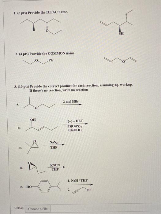 Solved 1. (6 pts) Provide the IUPAC name. SH 2. (4 pts) | Chegg.com Solved 1. (6 pts) Provide the IUPAC name. SH 2. (4 pts) | Chegg.com