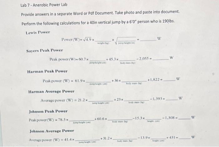 Solved Lab 7 - Anerobic Power Lab Provide answers in a | Chegg.com