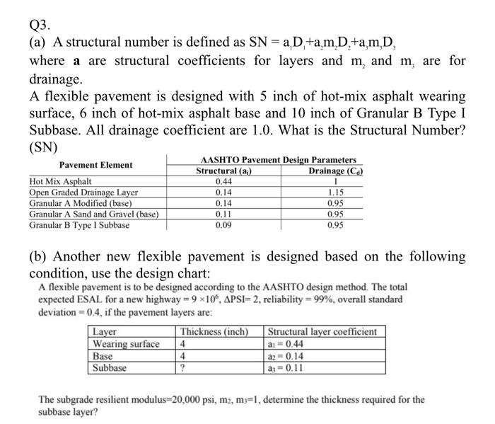 Q3. (a) A structural number is defined as SN = | Chegg.com