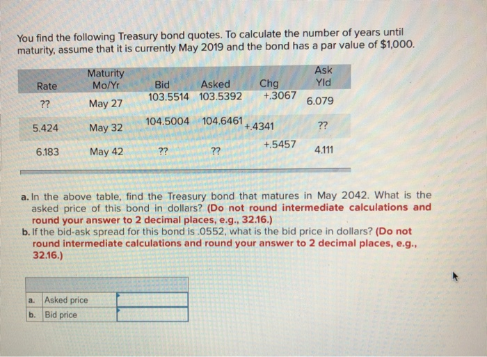 Solved You find the following Treasury bond quotes. To | Chegg.com