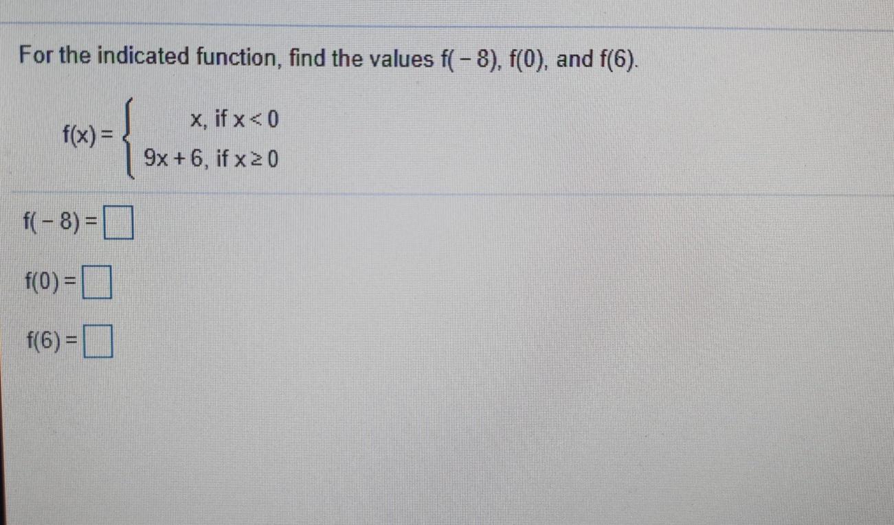 Solved For the indicated function, find the values f( -8), | Chegg.com