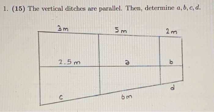 Solved 1. (15) The vertical ditches are parallel. Then, | Chegg.com