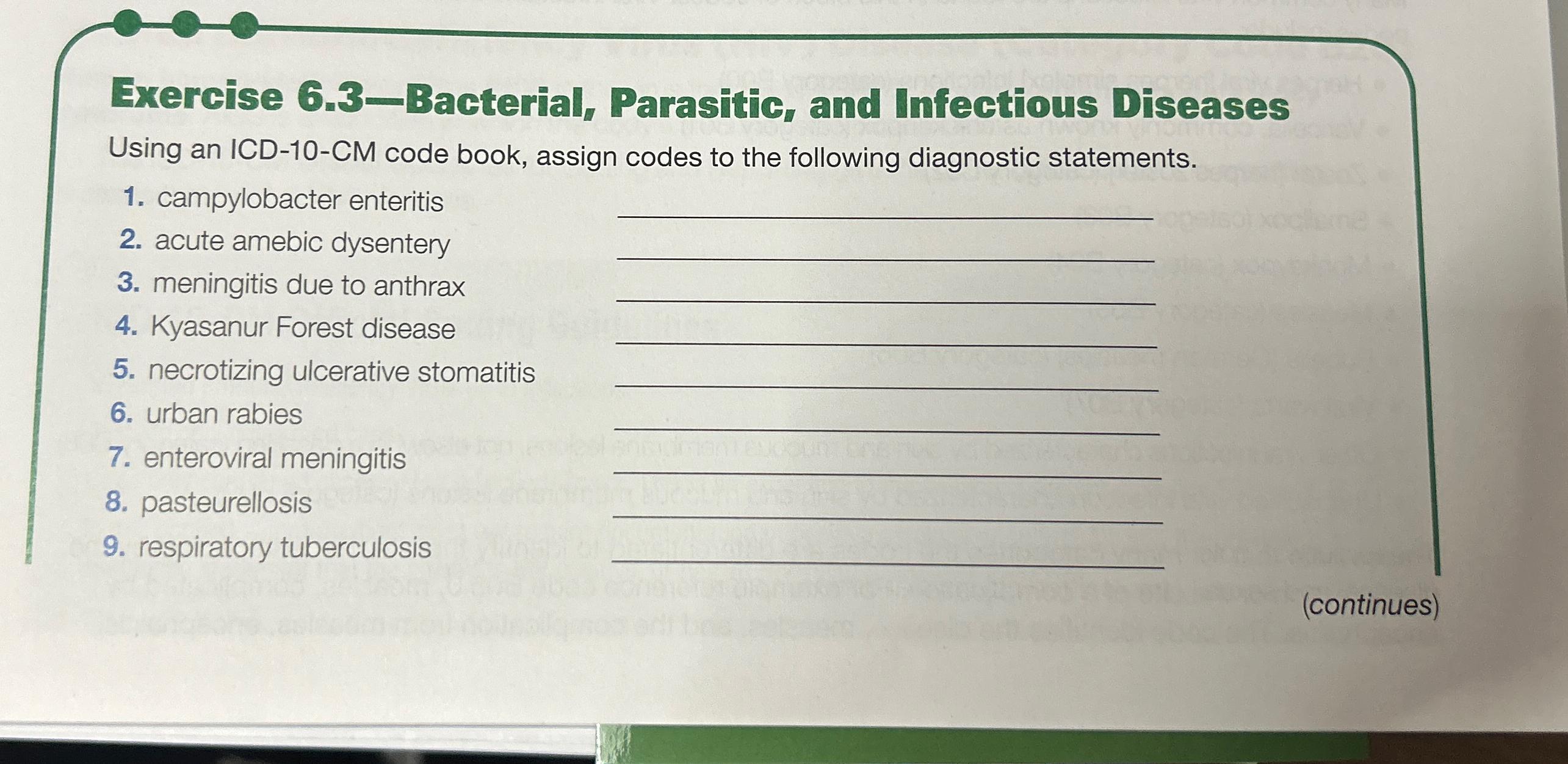 Solved Exercise 6.3-Bacterial, Parasitic, and Infectious | Chegg.com