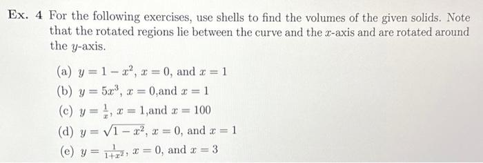 Solved 4 For the following exercises, use shells to find the | Chegg.com