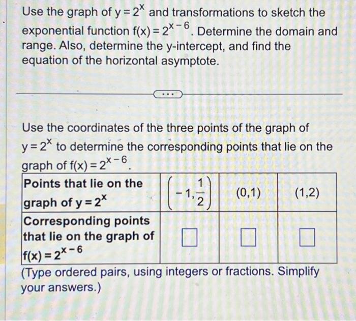 Solved find corresponding points, domain and range, y-int | Chegg.com