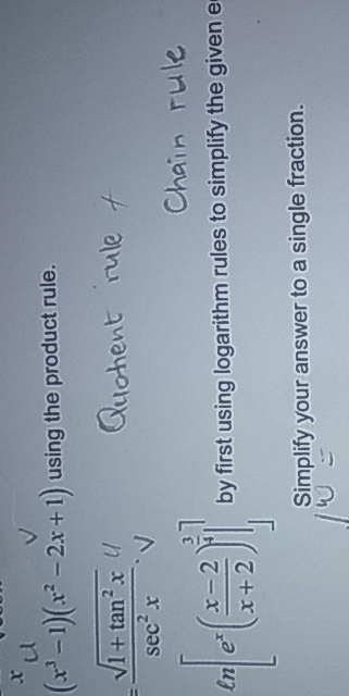 Solved ln[ex(x-2x+2)34]by first using logarithm rules to | Chegg.com