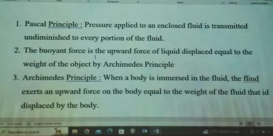 1. Pascal Principle: Pressure applied to an enclosed | Chegg.com