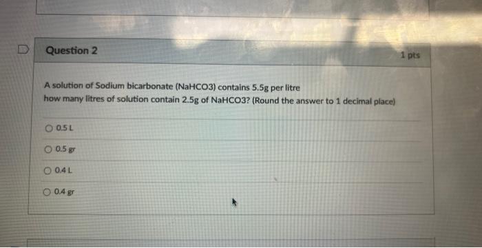 Solved A solution of Sodium bicarbonate ( NaHCO3) contains | Chegg.com