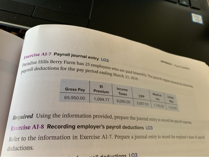 Solved Exercise A1-7 Payroll journal entry LO2 Paradise | Chegg.com