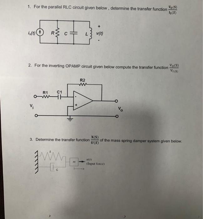 Solved 1. For the parallel RLC circuit given below , | Chegg.com