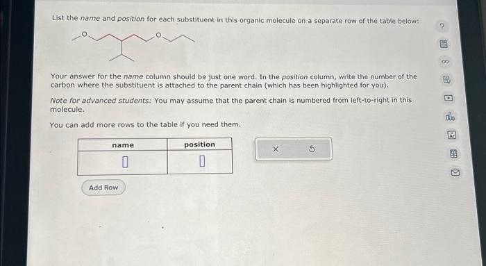 List the name and position for each substituent in | Chegg.com