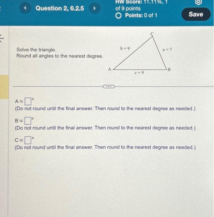 Solved Solve the triangle. Round all angles to the nearest | Chegg.com
