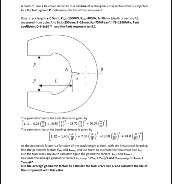 Solved A crack of size a has been detected in a C-frame of | Chegg.com