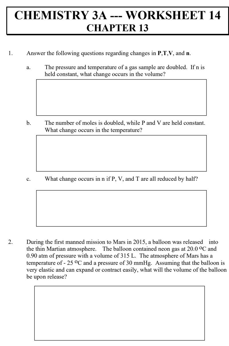 Solved CHEMISTRY 3A - WORKSHEET 14 CHAPTER 13 1. Answer the | Chegg.com