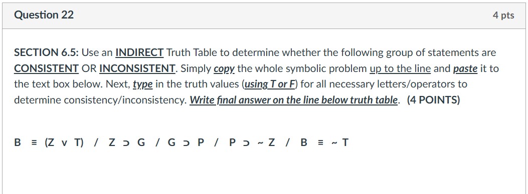Solved Use an ﻿INDIRECT Truth Table to ﻿determine whether | Chegg.com