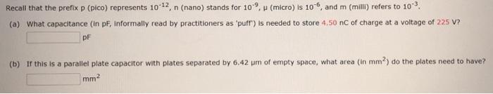 Solved Recall that the prefix p (pico) represents 10-12, n | Chegg.com