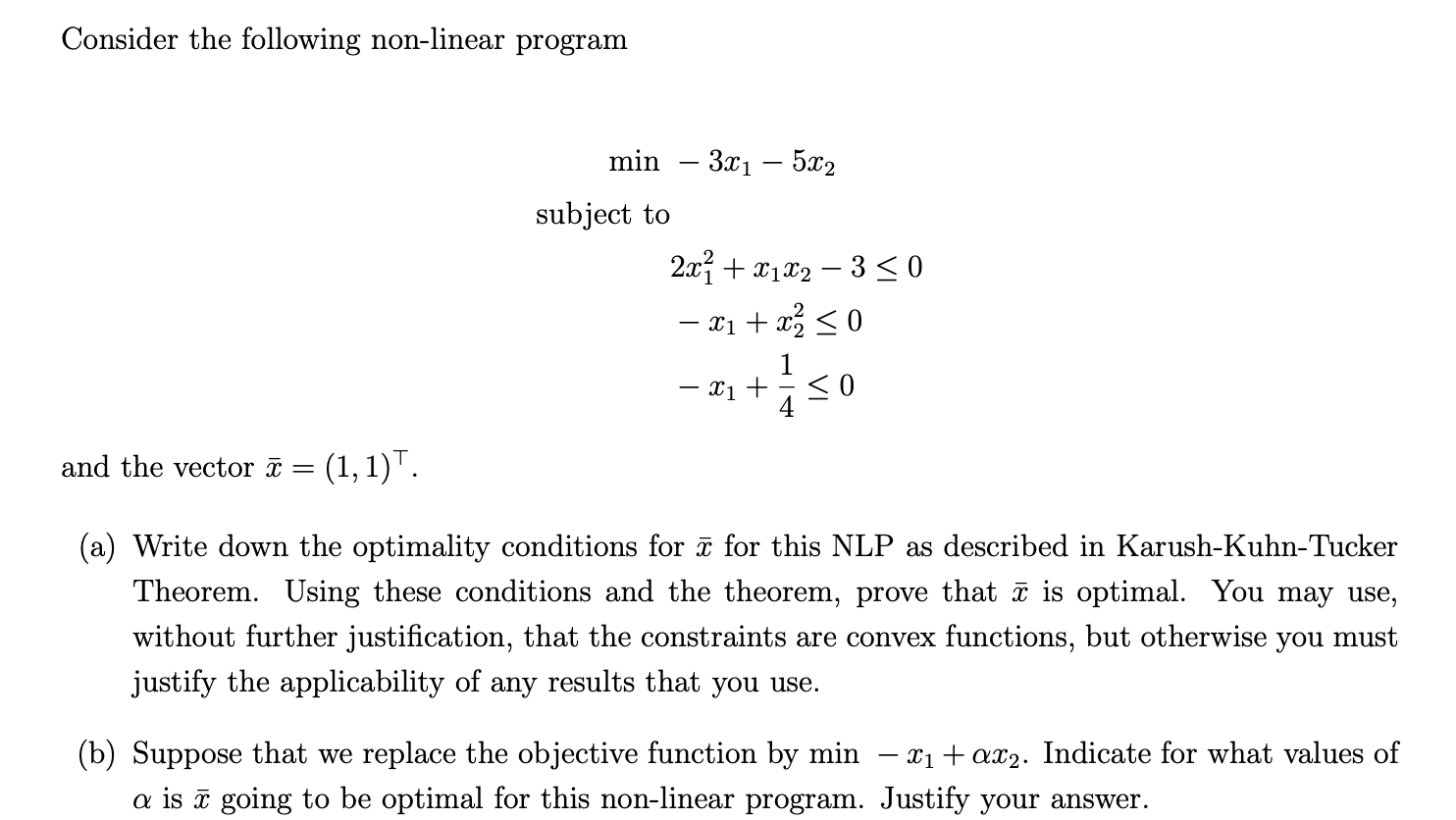 Solved Consider the following non-linear programmin-3x1-5x2 | Chegg.com
