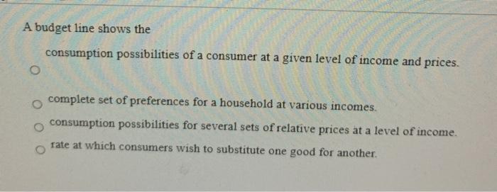 Solved A budget line shows the consumption possibilities of | Chegg.com