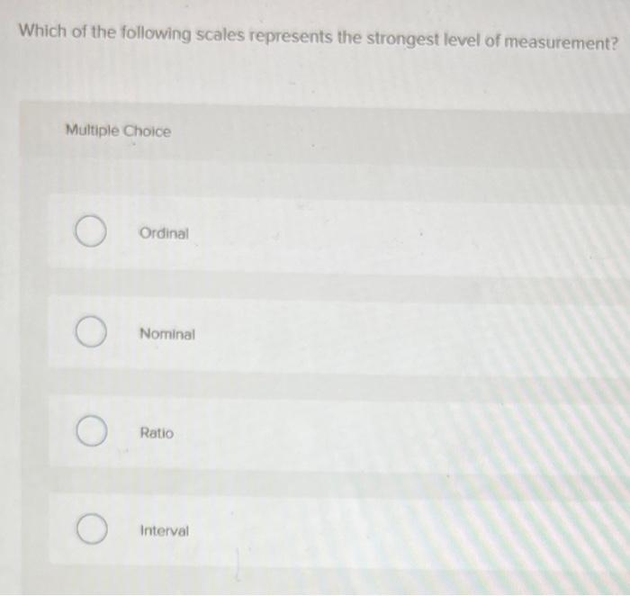Solved Which of the following scales represents the | Chegg.com
