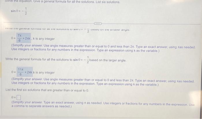 Solved the equation. Give a general formula for all the | Chegg.com
