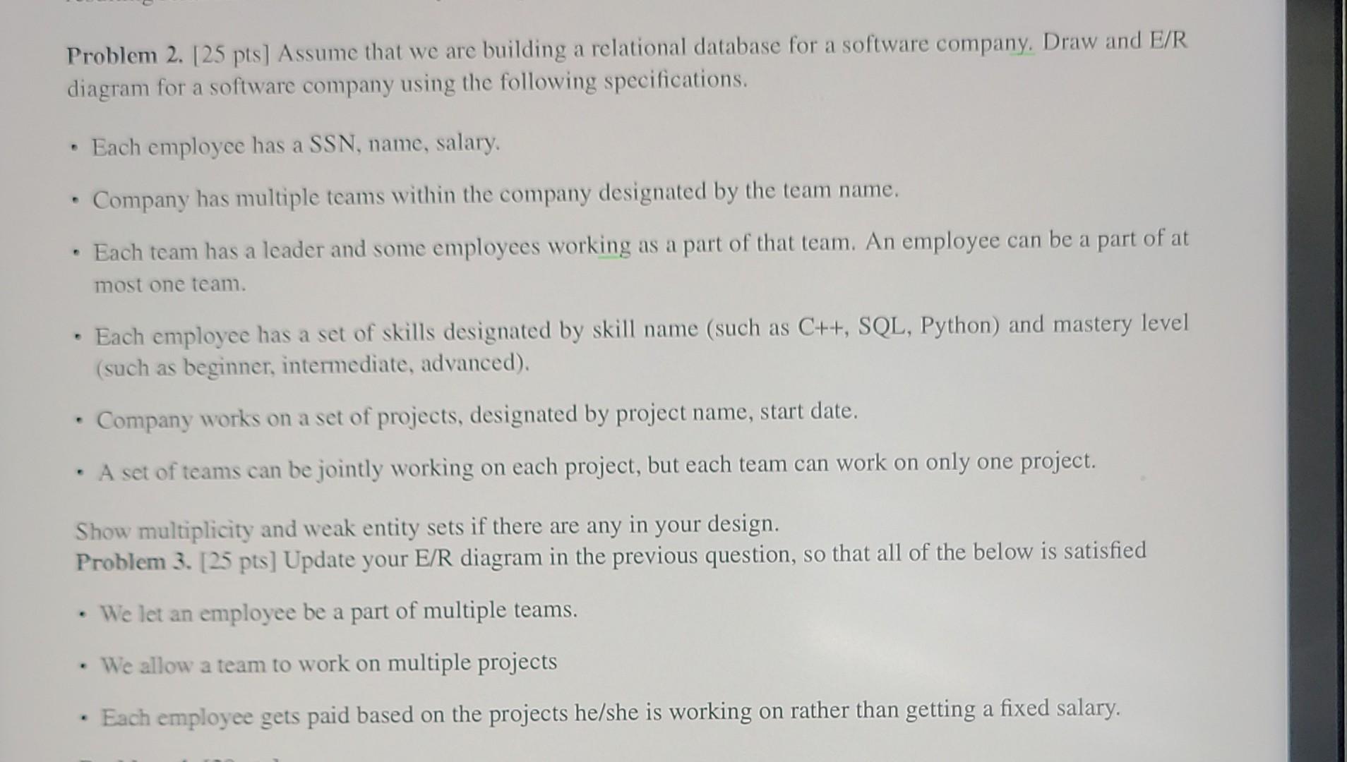 Problem 2. [25pts] Assume that we are building a | Chegg.com