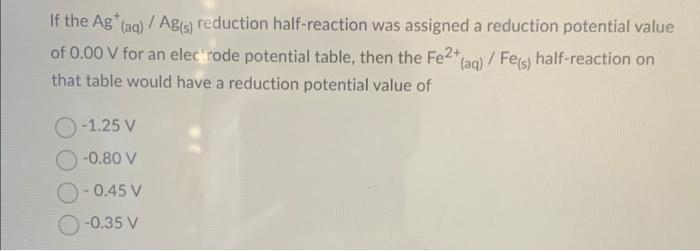 Solved If the Ag+(aq)/Ag(s) reduction half-reaction was | Chegg.com