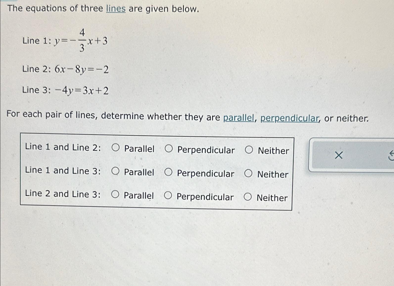 Solved The equations of three lines are given below.Line 1: | Chegg.com
