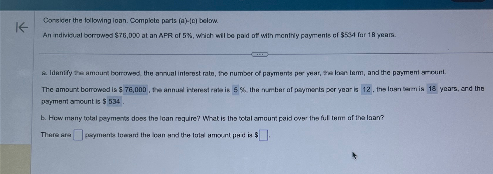 Solved Consider the following loan. Complete parts (a)-(c) | Chegg.com