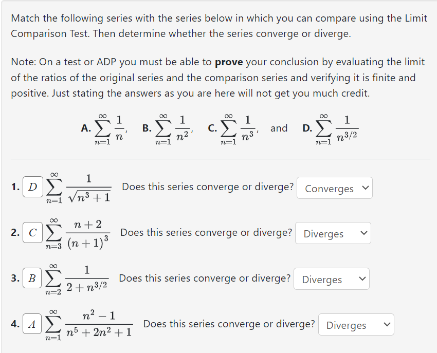 Solved Match the following series with the series below in | Chegg.com