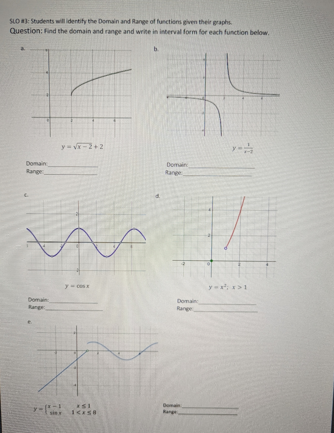 Solved SLO #3: Students will identify the Domain and Range | Chegg.com