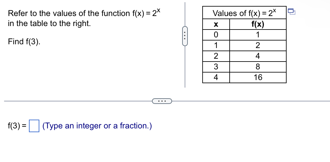 Solved Refer to the values of the function f(x)=2x ﻿in the | Chegg.com