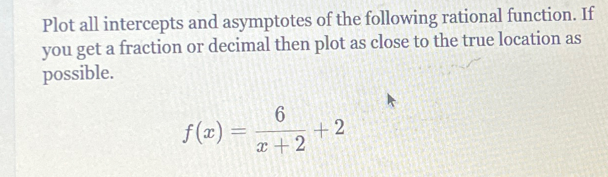 Solved Plot all intercepts and asymptotes of the following | Chegg.com