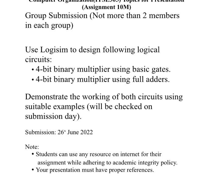 Solved (Assignment 10M) Group Submission (Not more than 2 | Chegg.com