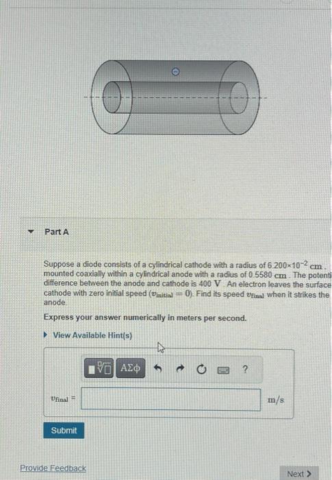 Solved Part A Suppose a diode consists of a cylindrical | Chegg.com