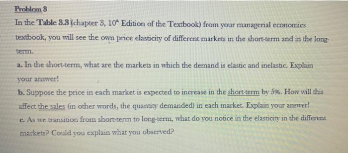 Solved Problem 8 In the Table 3.8 (chapter 3, 10° Edition of | Chegg.com